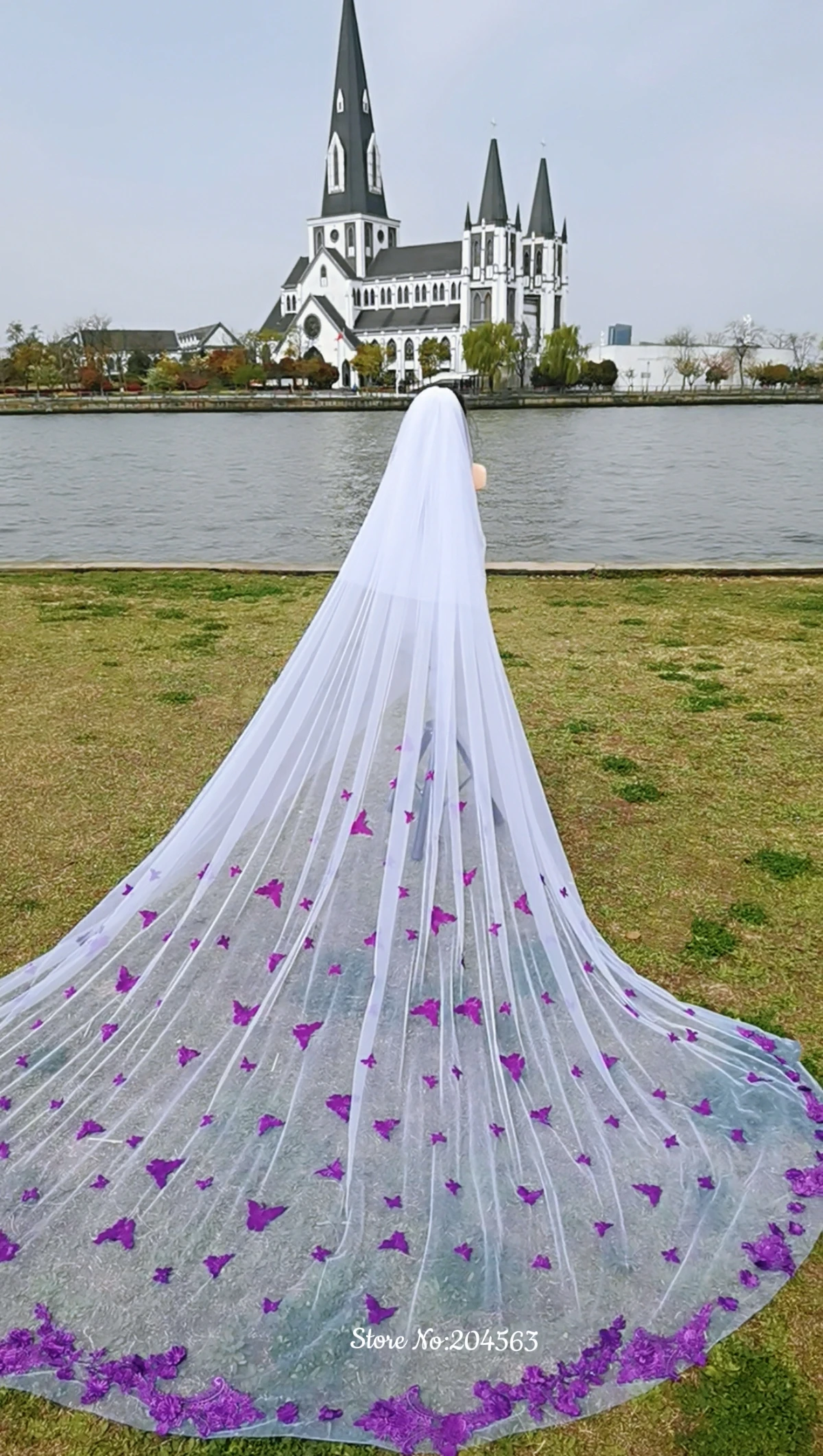 Unique-Two-Layer-3D-Butterfly-Purple-Veil-Floral-Appliques-Wedding-Veil ...