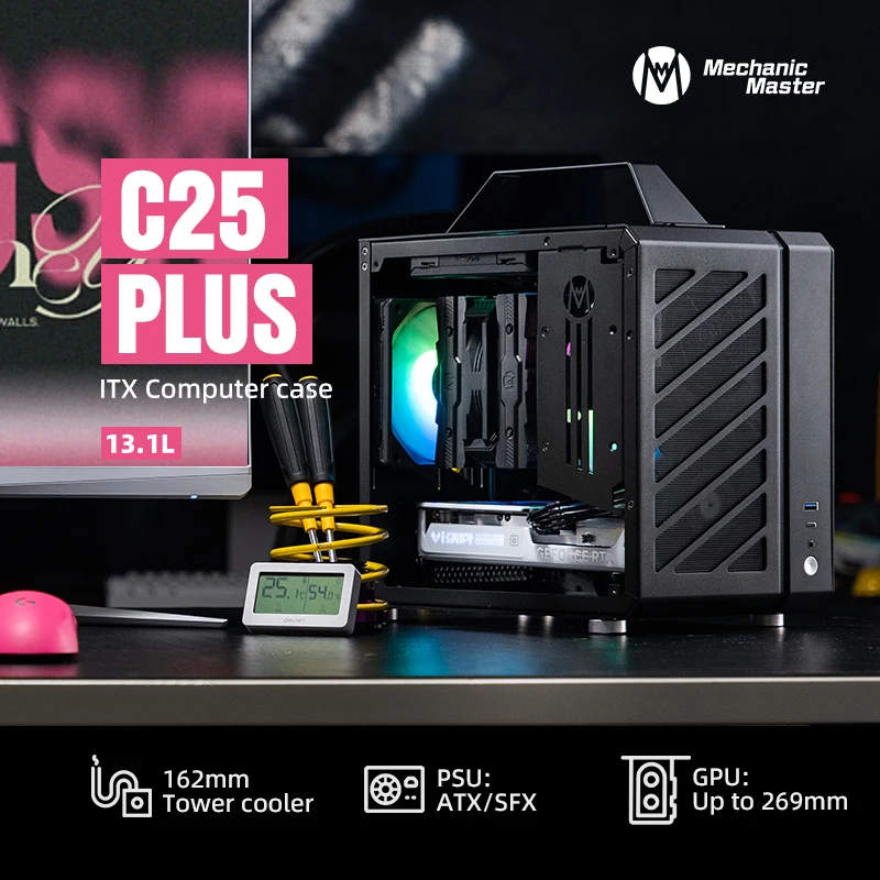 메카닉 마스터 C25Plus 컴퓨터 케이스, ITX/MATX 어쿠스틱 웨이브, 휴대용 다기능 알루미늄 미니 PC 케이스 ...