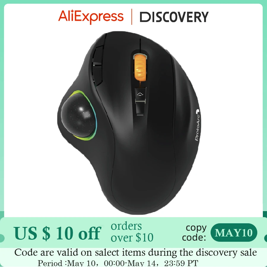 Protoarc Rgb Trackball Wireless Mouse For Computer Office Laptop Pc ...