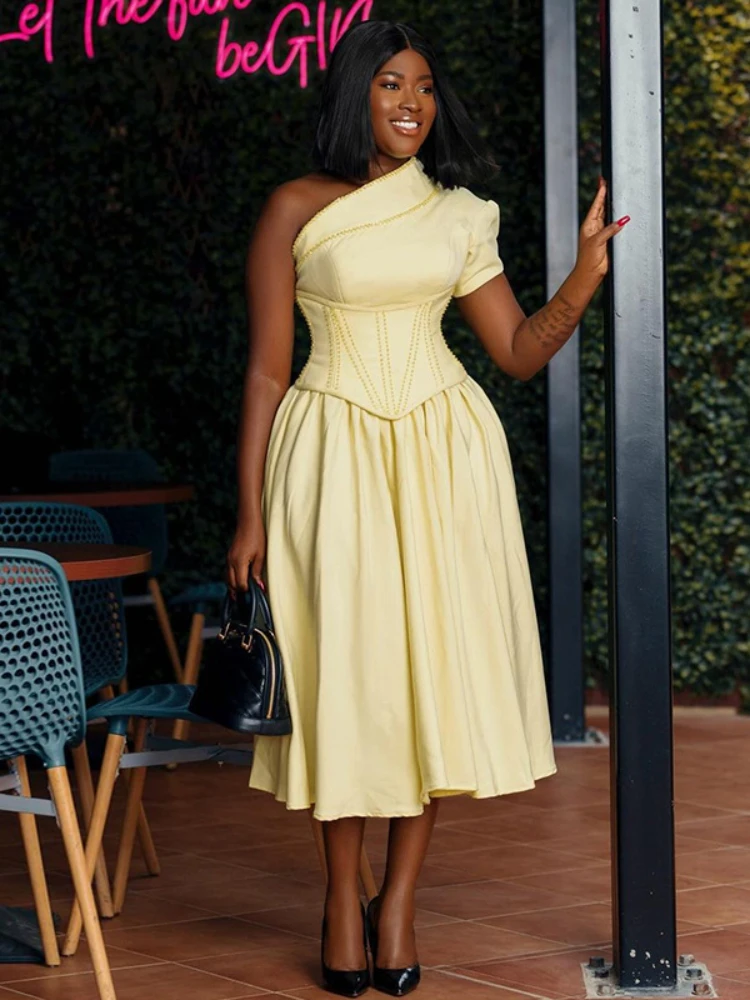 2024-Summer-New-Style-Diagonal-Neck-Short-Sleeve-Fishbone-Waistband ...