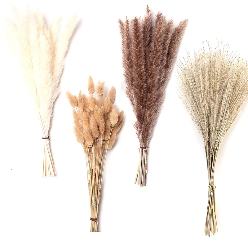 Pampas Grass Decor, 100PCS Natural Dried Fluffy Large Pompous Grass, 17 ...