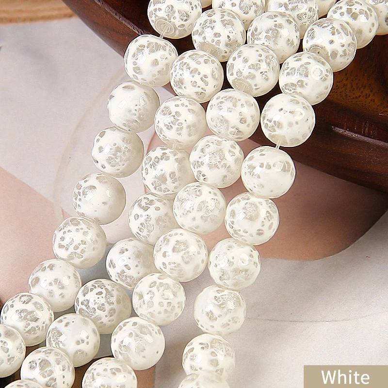 15"Strand White Crystal Beads Ceramic Veins Smooth Loose Round Spacer Beads For Bracelets ...