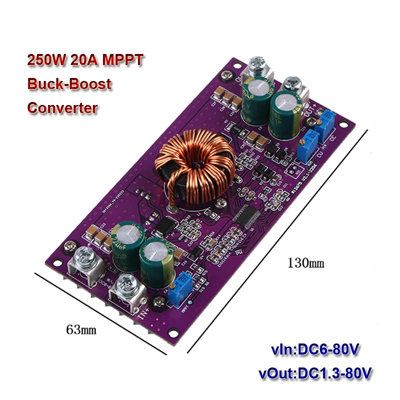250W 15A DC-DC Buck Boost Converter MPPT Solar Charging Power Supply ...