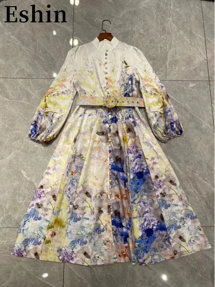 Eshin vestido Vintage de manga larga con cuello levantado para mujer ...