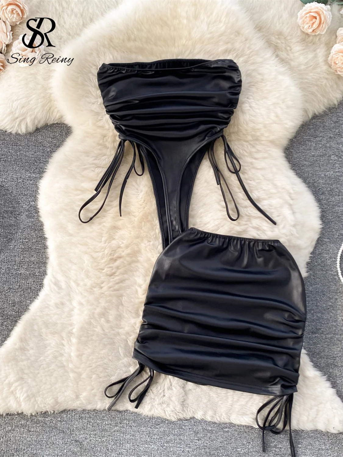 SINGREINY-Sensual-Bodysuits-Night-Club-Outfit-Women-Pleated-Drawstring ...