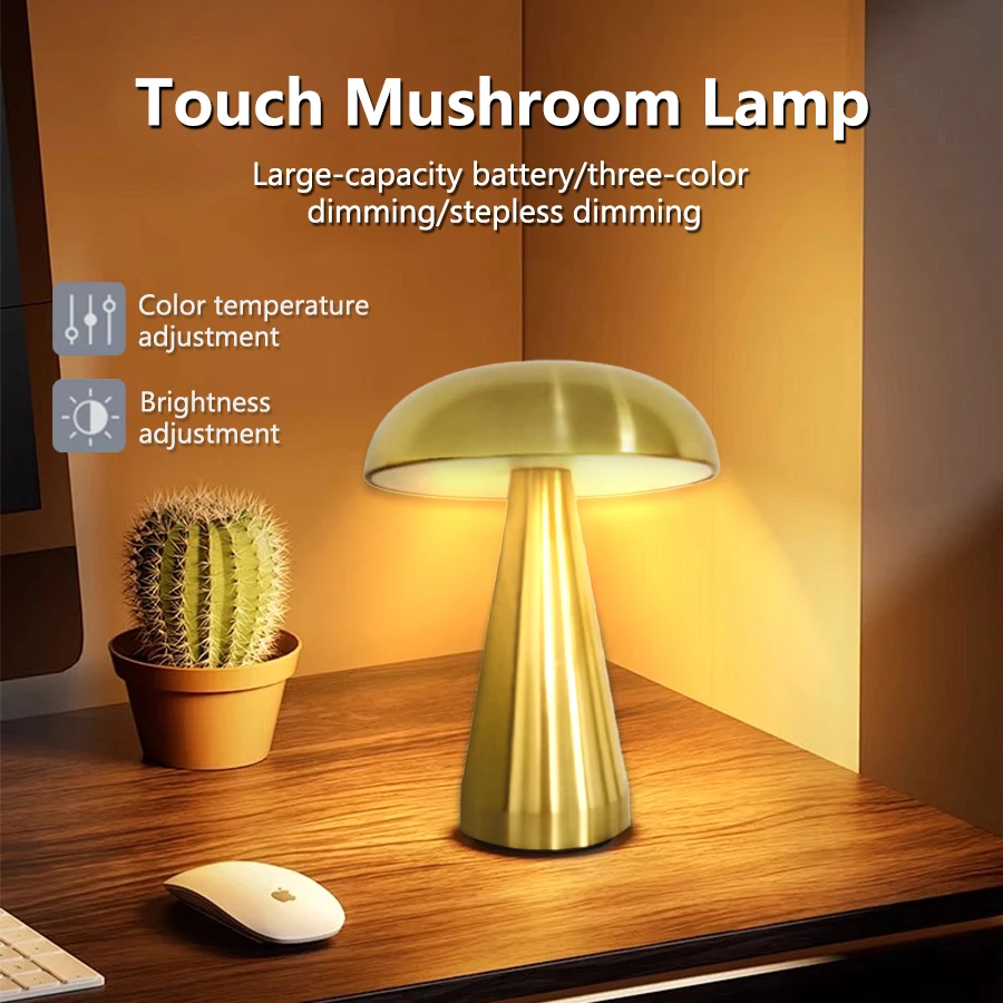 Retro LED Table Lamp Mushroom Touch Sensor Night Light Rechargeable ...