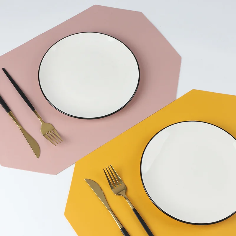 Nordic-Plain-Leather-Octagonal-Placemat-Pvc-Waterproof-Placemat-Oil ...