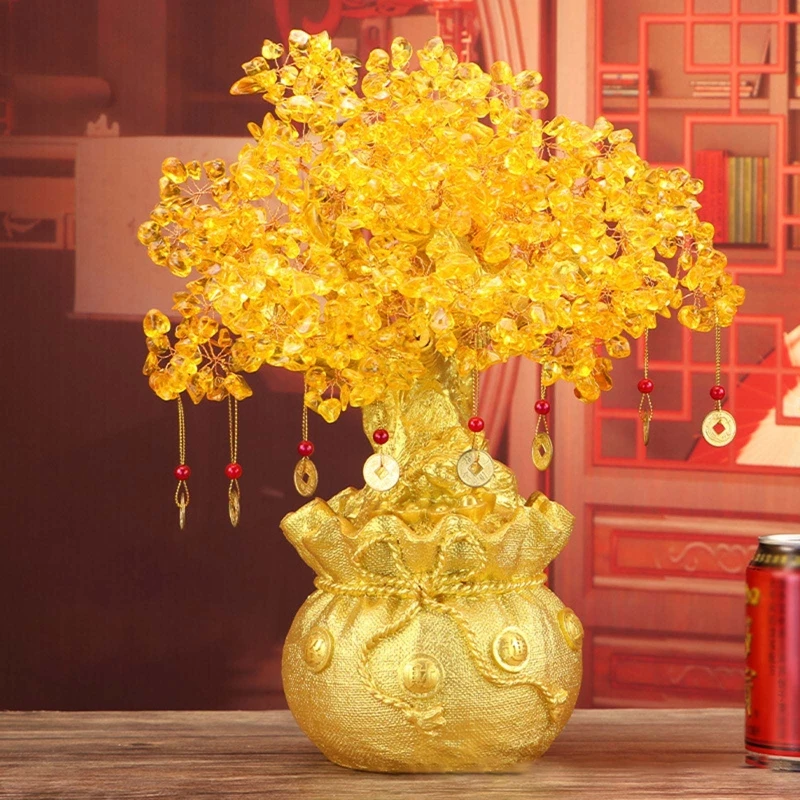 Big Yellow Crystal Creative Citrine Lucky Tree Chinese Feng Shui Lucky ...