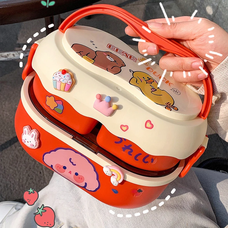 Kawaii Lunch Box with Tableware for Kids Adults 1.6L School Work ...