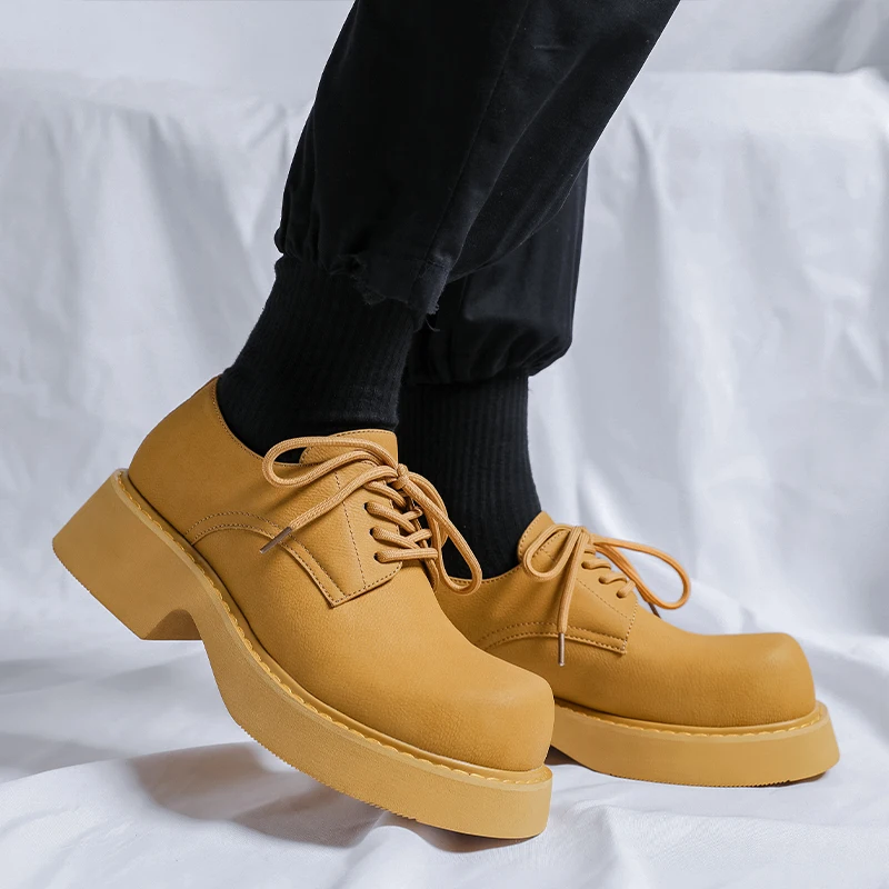 Derby Thick Soled Men S Leather Shoes Trendy And Fashionable Party