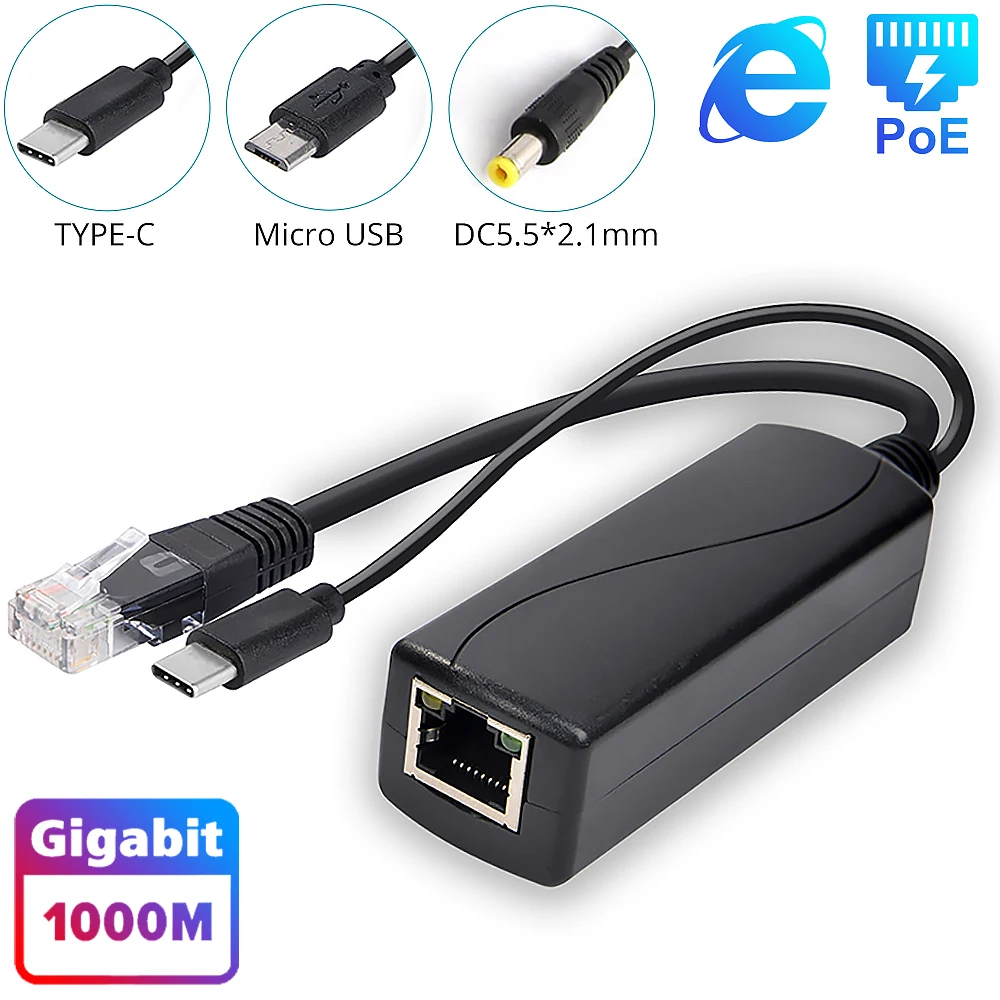 Divisor-Gigabit-PoE-Micro-USB-Tipo-C-DC-48V-IEEE-802-3af-at-10-100 ...