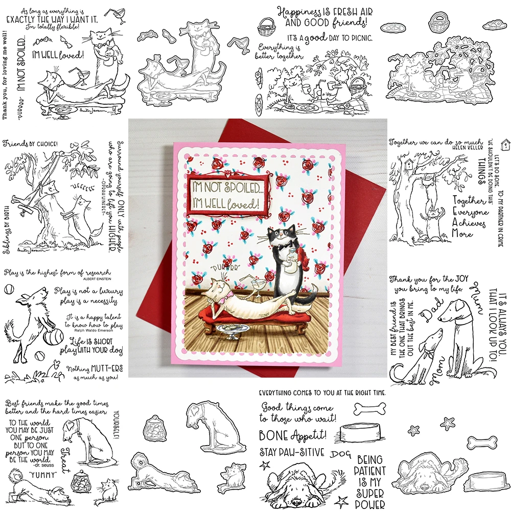 Rollicking Pets Cute Animals Cats Dogs Clear Stamps And Cutting Die Set ...