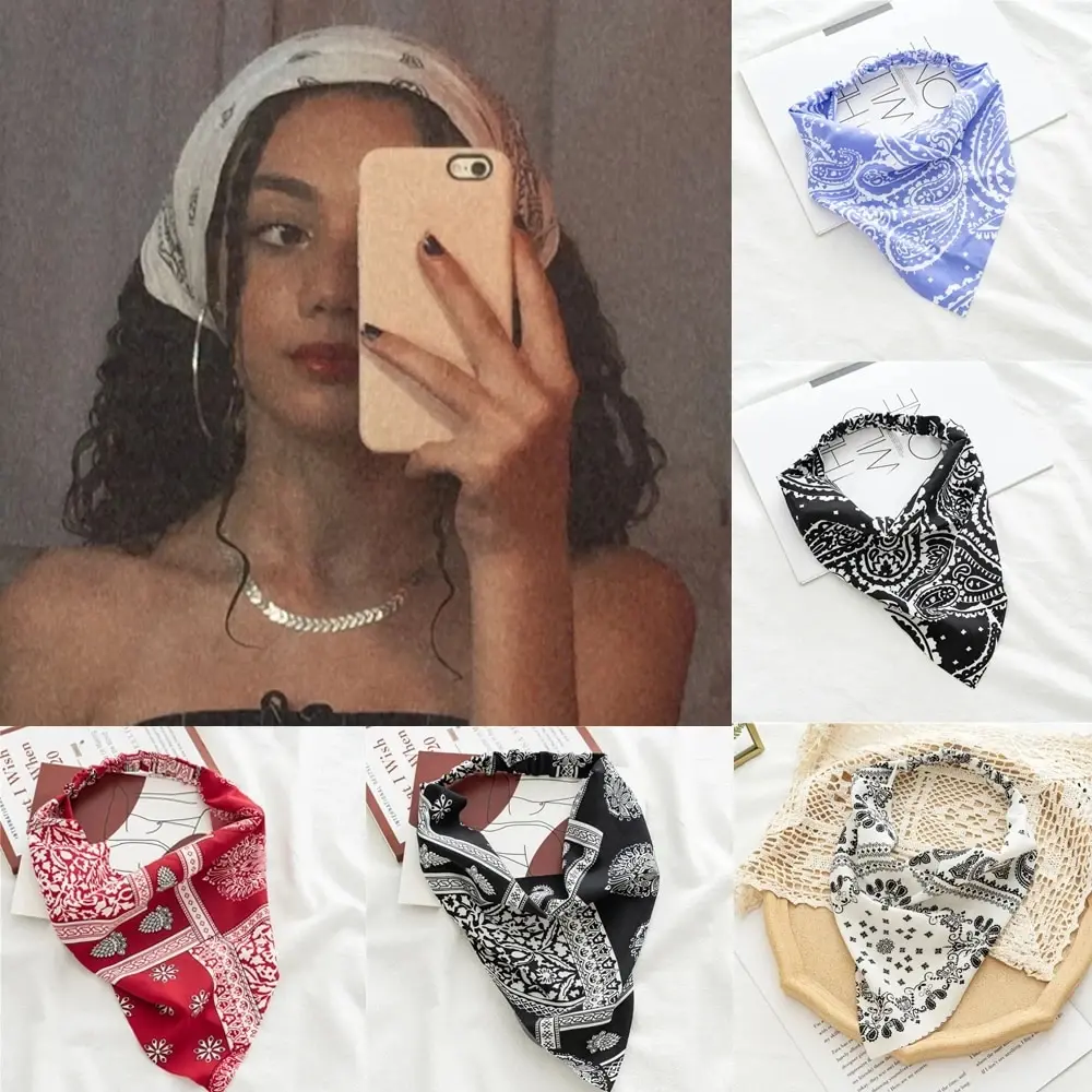 2pcs Paisley Printing Hair Scarf Vintage Triangle Bandanas Hairband ...
