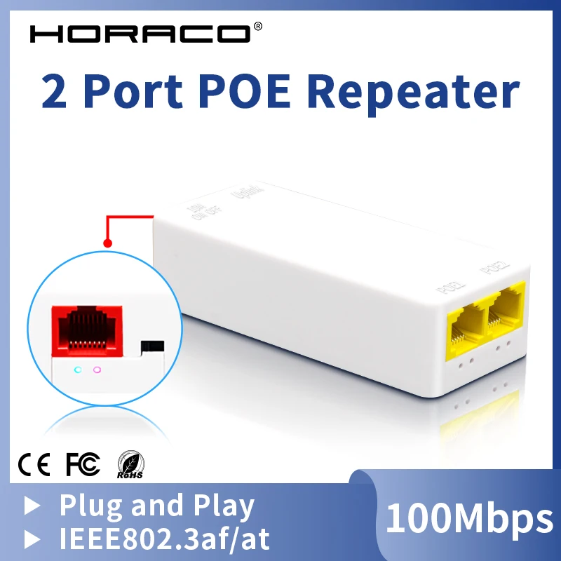 HORACO 2 Port POE Repeater 10/100Mbps 1 to 2 PoE Extender with IEEE802 ...