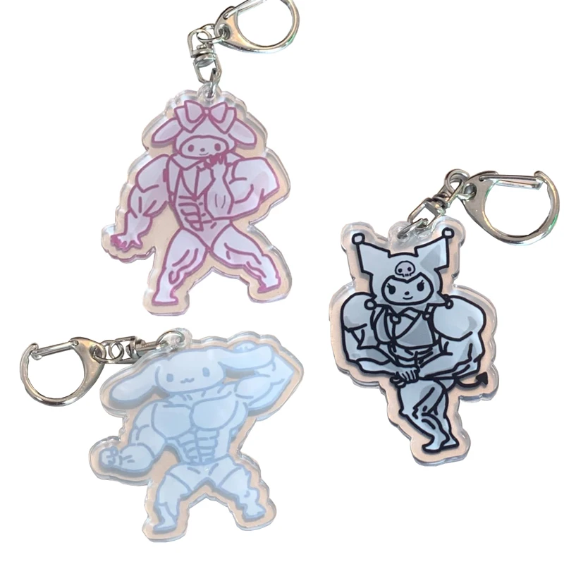 Cute Sanrio My melody Kuromi Cinnamoroll keychain kawaii Fitness muscle ...