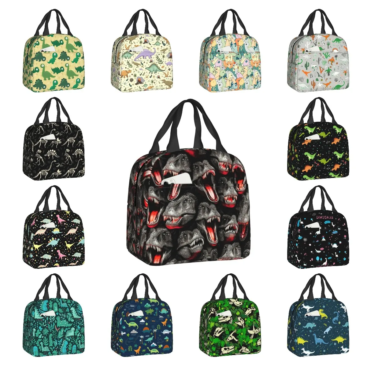 Ferocious Jurassic Dinosaur Horde Insulated Lunch Bag for Work School T ...