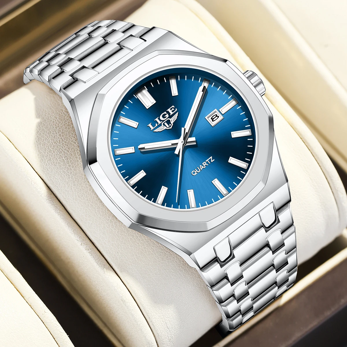 LIGE Fashion Brand Male Watch Waterproof Luminous Stainless Steel ...