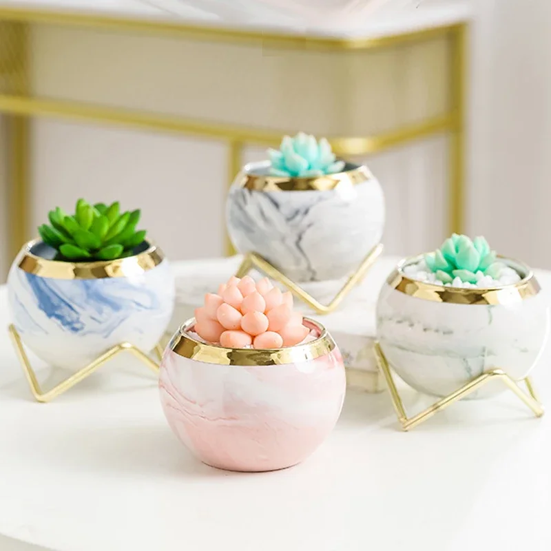 Nordic Creative Small Succulent Flower Pots Marble Pattern Gold Plant ...