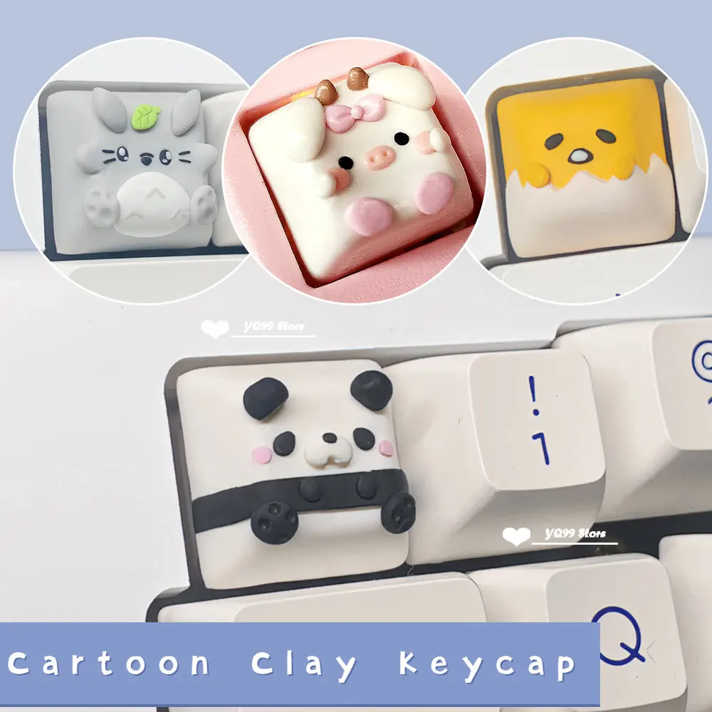 Mechanical-Keyboard-Cute-Cartoon-Clay-Keycap-Personality-Handmade-Three ...