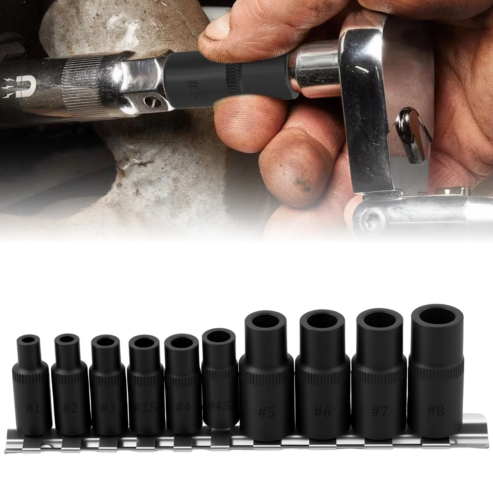 10 Pcs Magnetic Tap Socket Wrench Set Use with 1/4" and 3/8" Drive ...