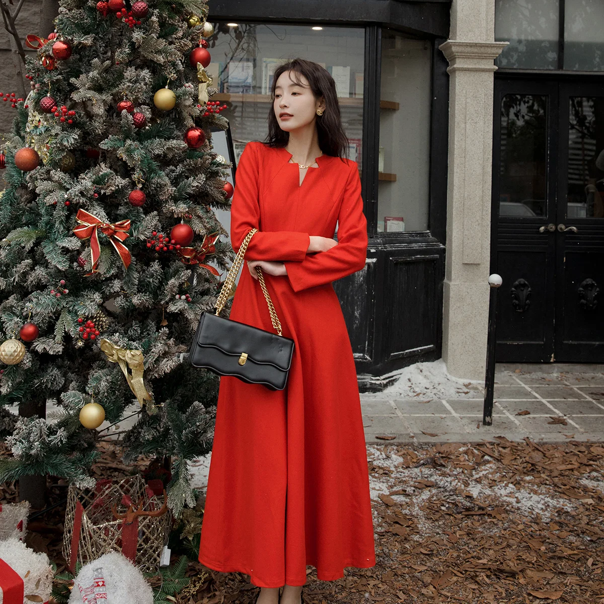 Wool-Long-Winter-Dress-Cashmere-V-Neck-Red-Dress-for-Christmas-New-Year ...