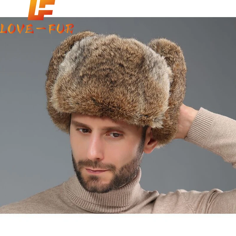 Fashion-Thick-Warm-Bomber-Hat-Men-Real-Rabbit-Fur-Earflap-Trapper ...