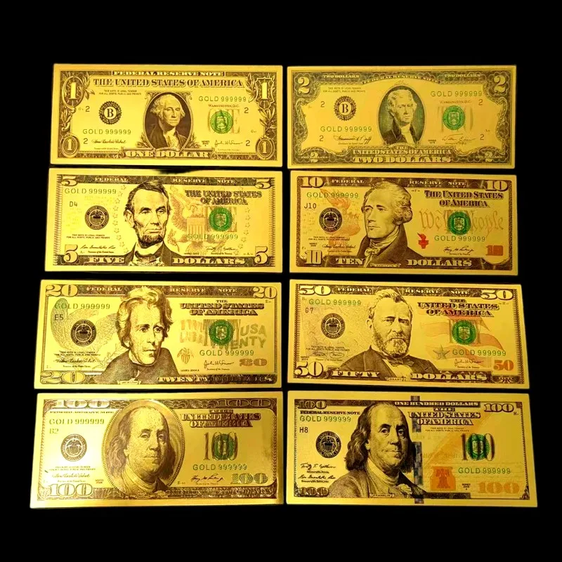 8pcs Gold Plated US Dollars Bills Gold Foil Banknotes Fake Paper Money ...