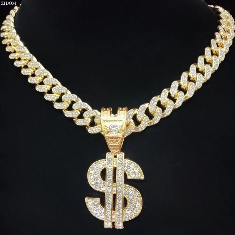 Men-Women-Hip-Hop-Dollar-Pendant-Necklace-Cuban-Chain-Hiphop-Iced-out ...