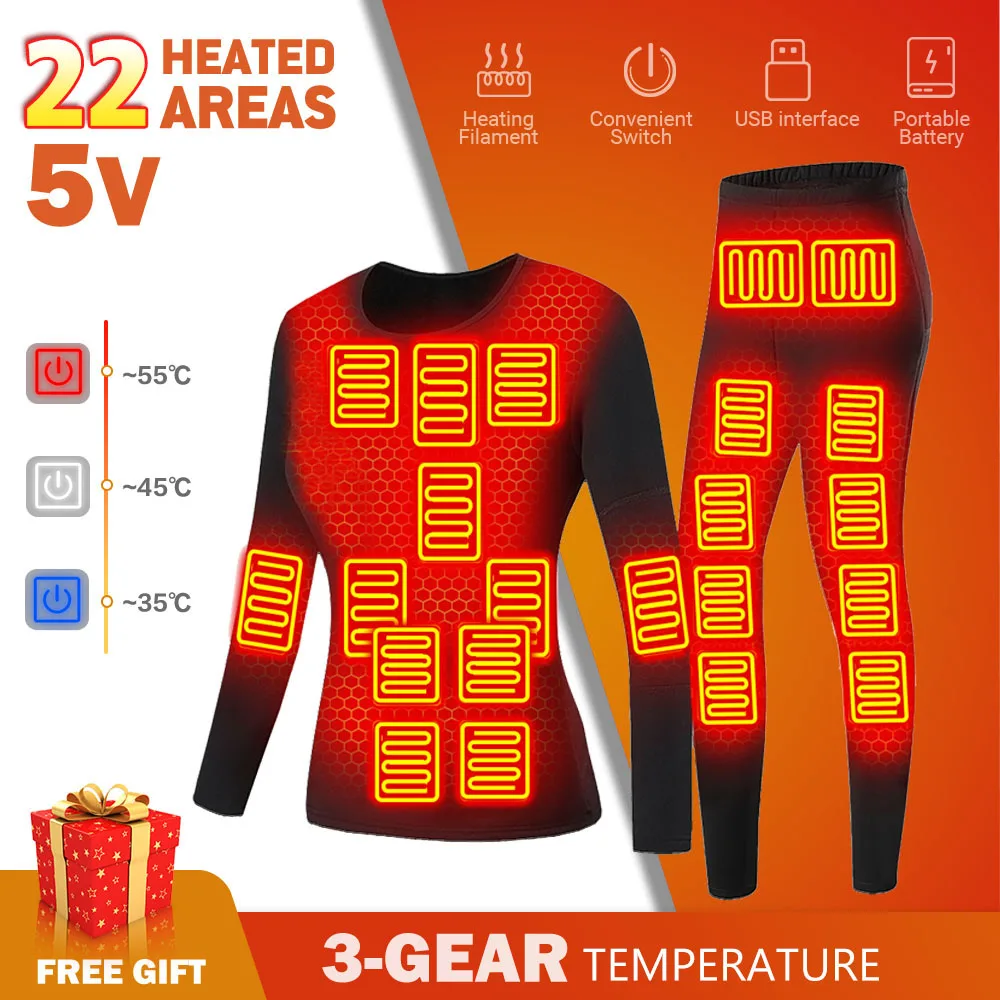 Winter Heated Thermal Underwear Women Skiwear Heating Underwear Suit ...