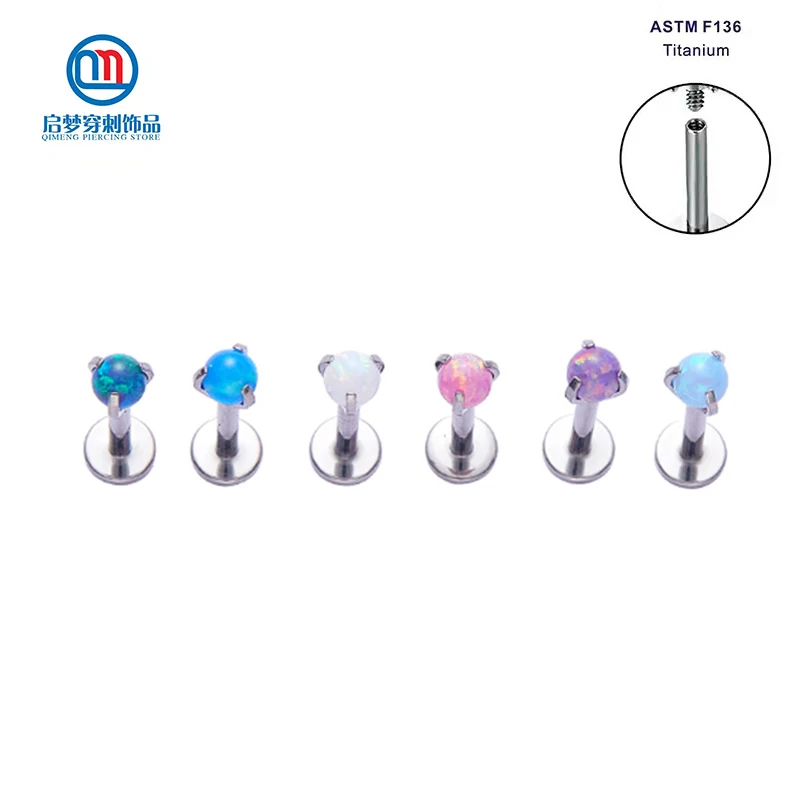 ASTM-F136-Titanium-Internally-Threaded-3-Prongs-Opal-Labret-Ring-Body ...
