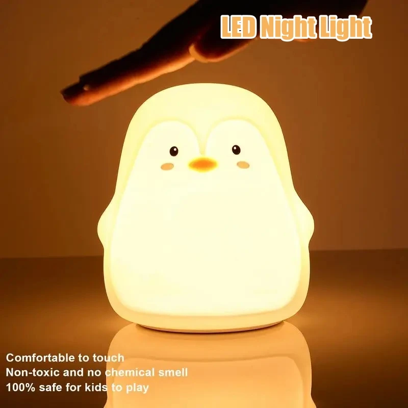 Night-Light-Cute-Penguin-Silicone-Touch-Lamp-for-Soft-Multicolor-Glow ...