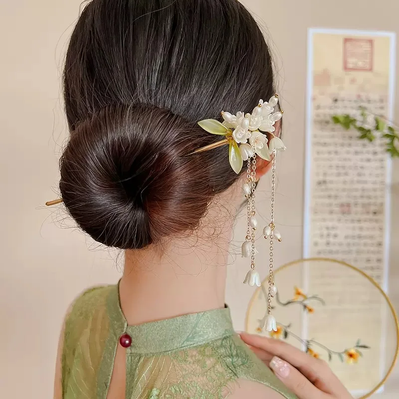 Retro-New-Tassel-Hairpin-Female-Pearl-Bell-Orchid-Tassel-Hairpin-Simple ...