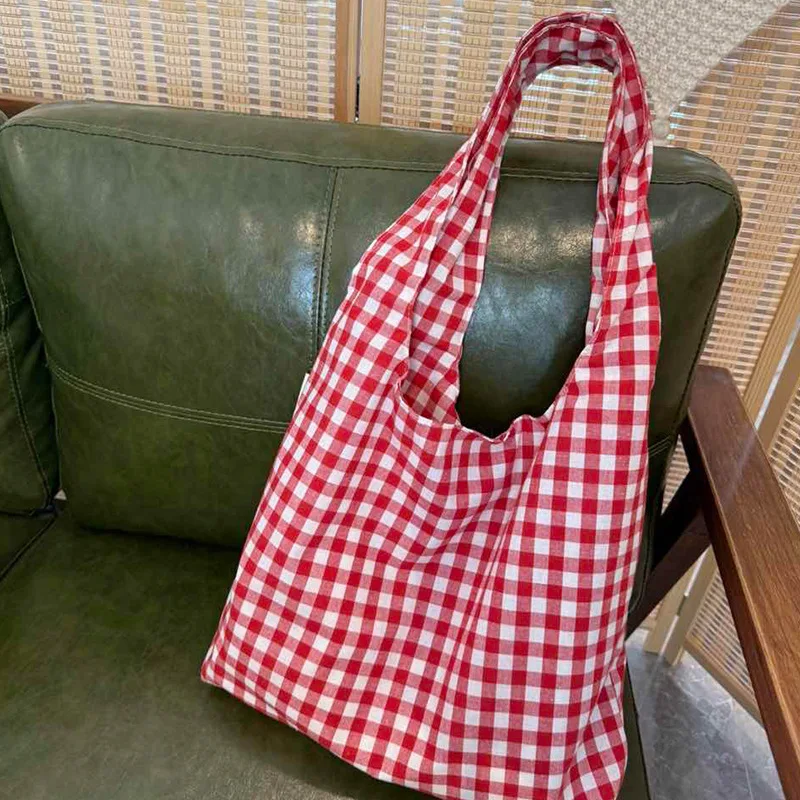 Retro Plaid Design Women Canvas Shoulder Bags Large Capacity Ladies ...
