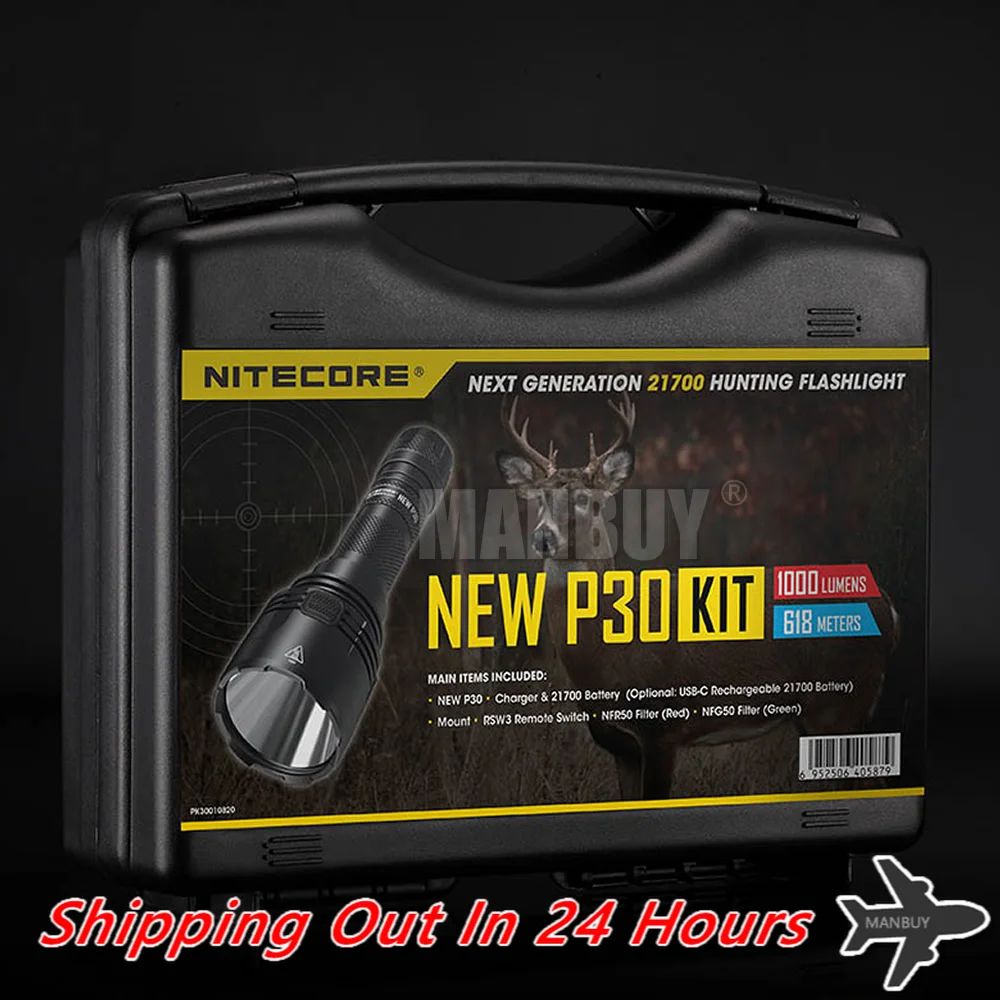 NITECORE new P30 HUNTING KIT 1000 Lumens CREE XP L HI V3 LED WITH 21700 ...