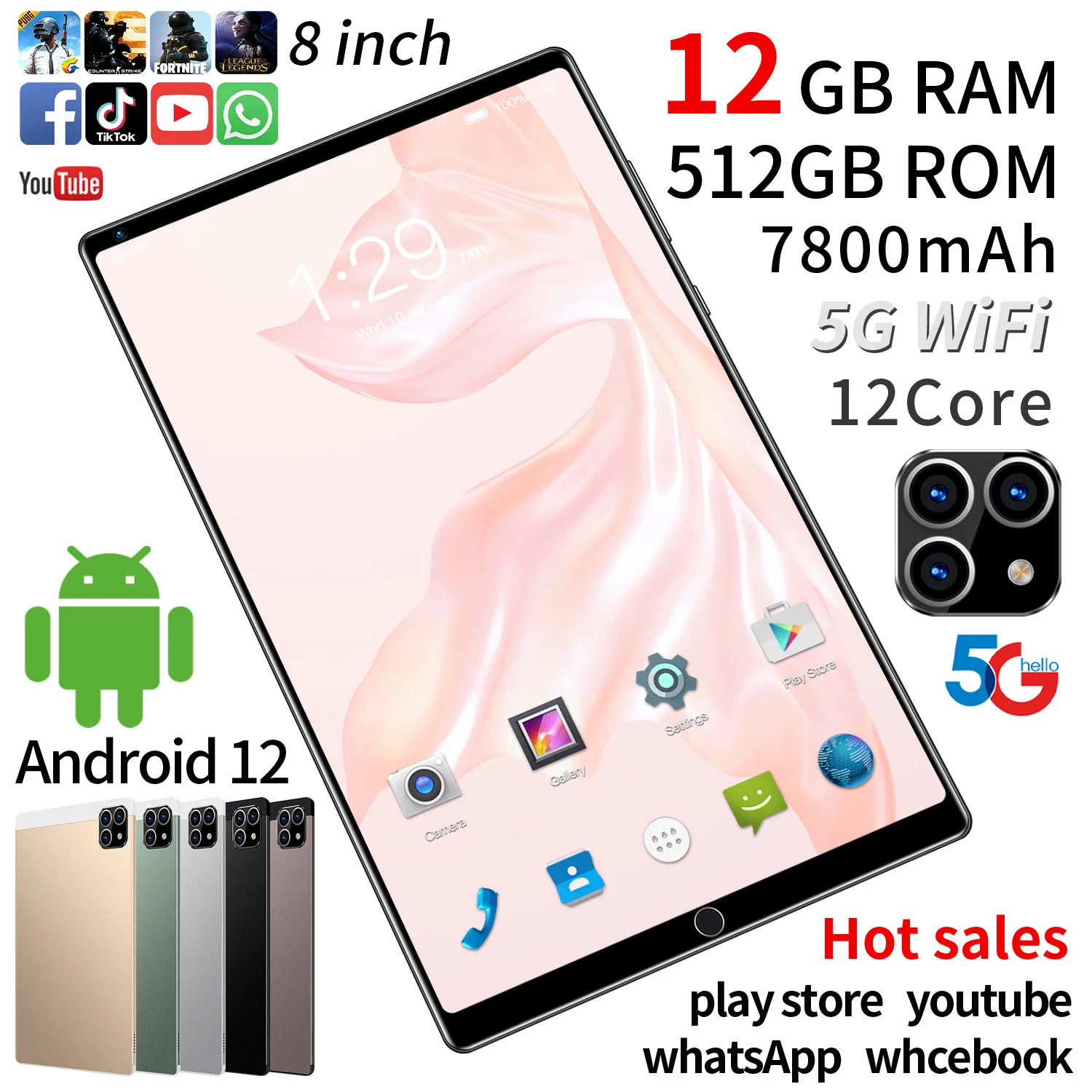 New-8-Inch-Ten-Core-8GB-256GB-Arge-WiFi-Tablet-Notebook-Android-12-PC ...