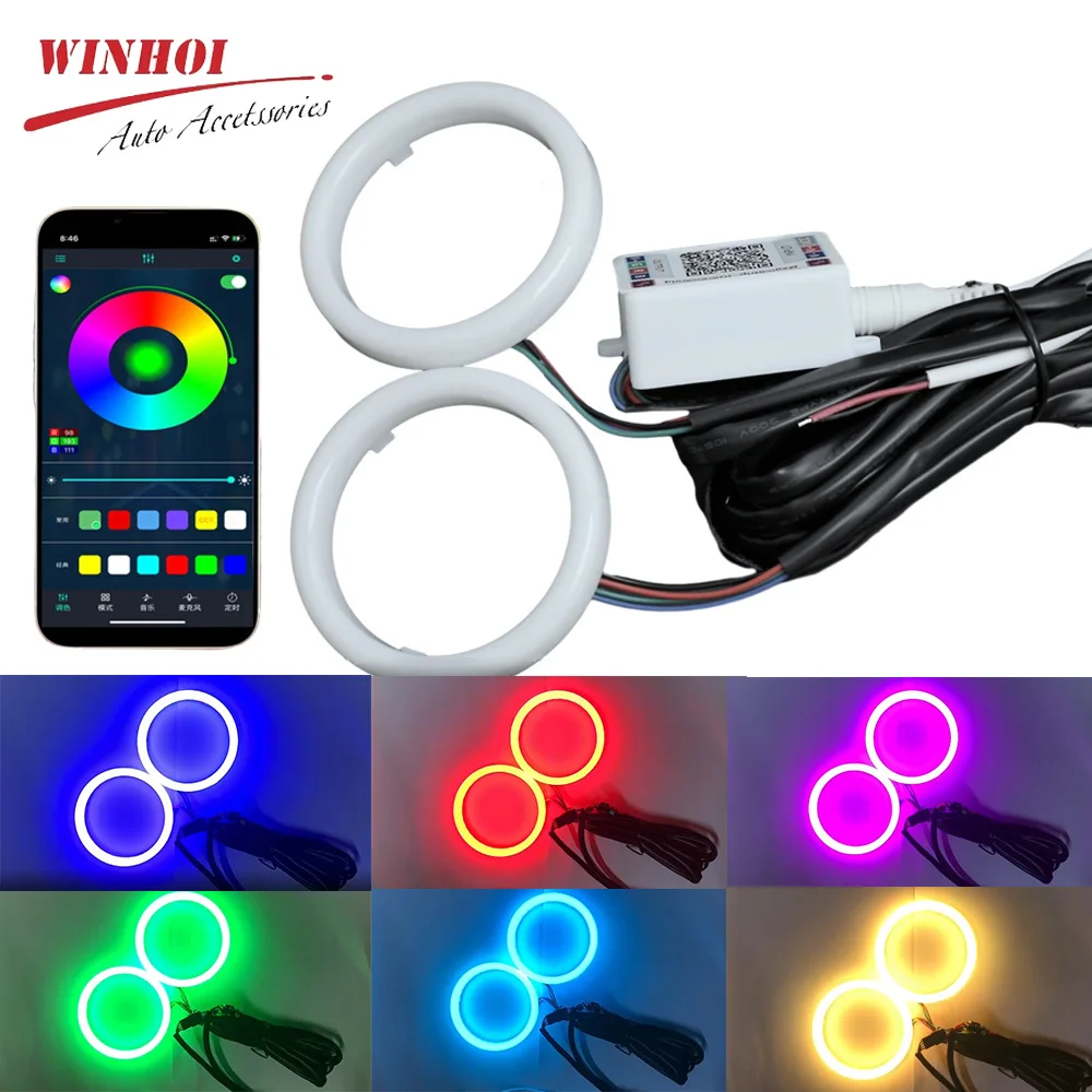 60mm 70mm 80mm 90mm 100mm 110mm 120mm Car Angel Eyes RGB Cotton Halo ...