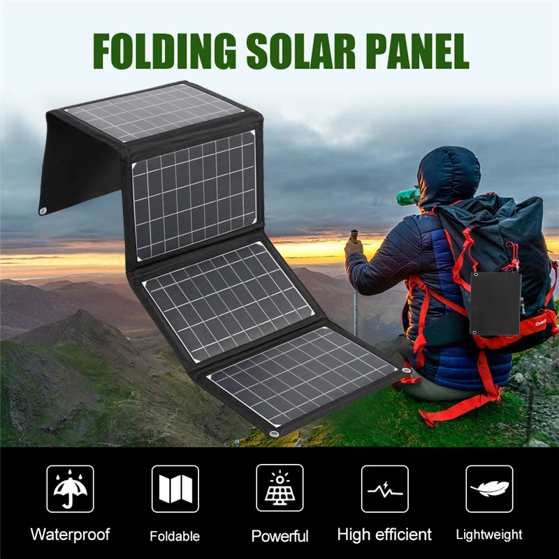 50W-Foldable-Solar-Panel-18V-Black-Portable-Solar-Charger-Outdoor-Quick ...