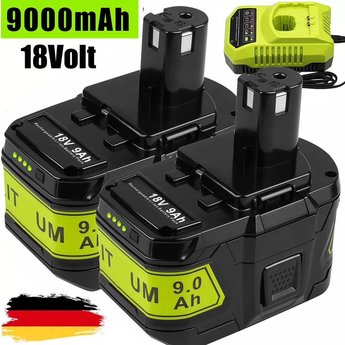 18V 9000mAh Li-ion For RYOBI P108 Rechargeable Battery BPL1820 P109 ...