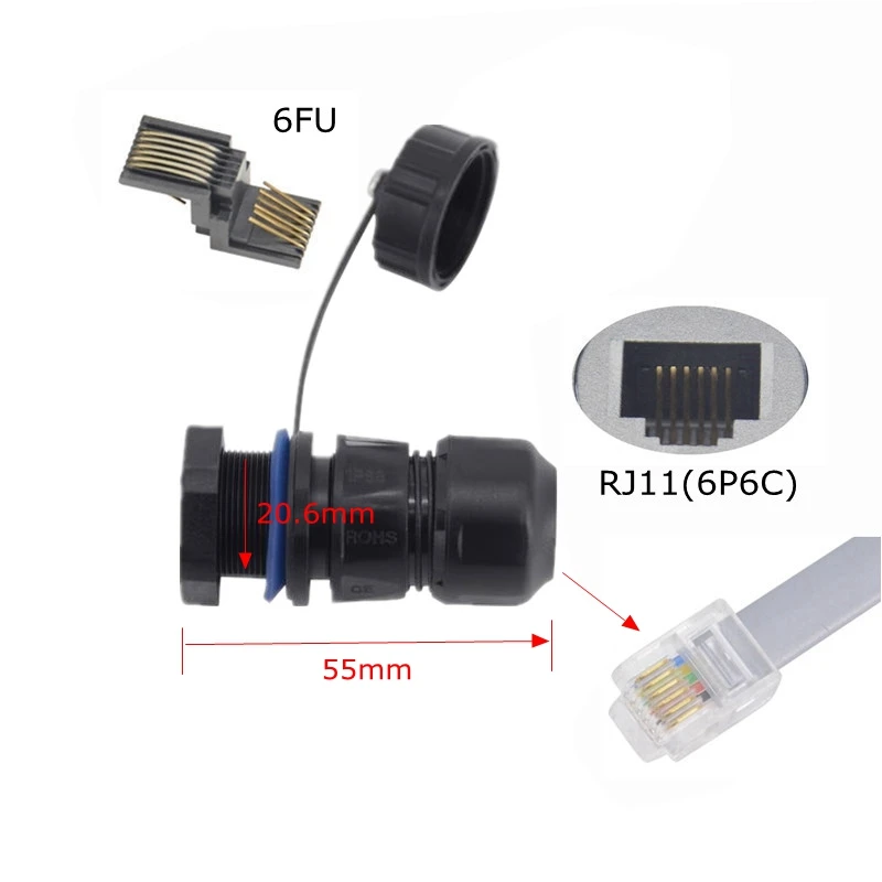 Telephone Cable Rj11 Waterproof Connector Rj 11 M20 6p6c Adapter ...