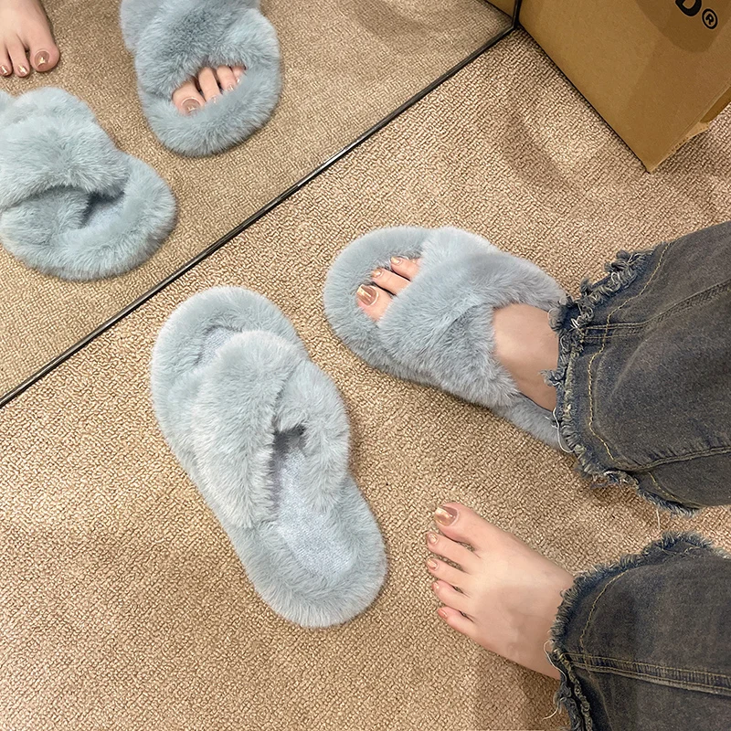 Zapatillas-de-casa-peludas-para-mujer-chanclas-elegantes-de-piel ...