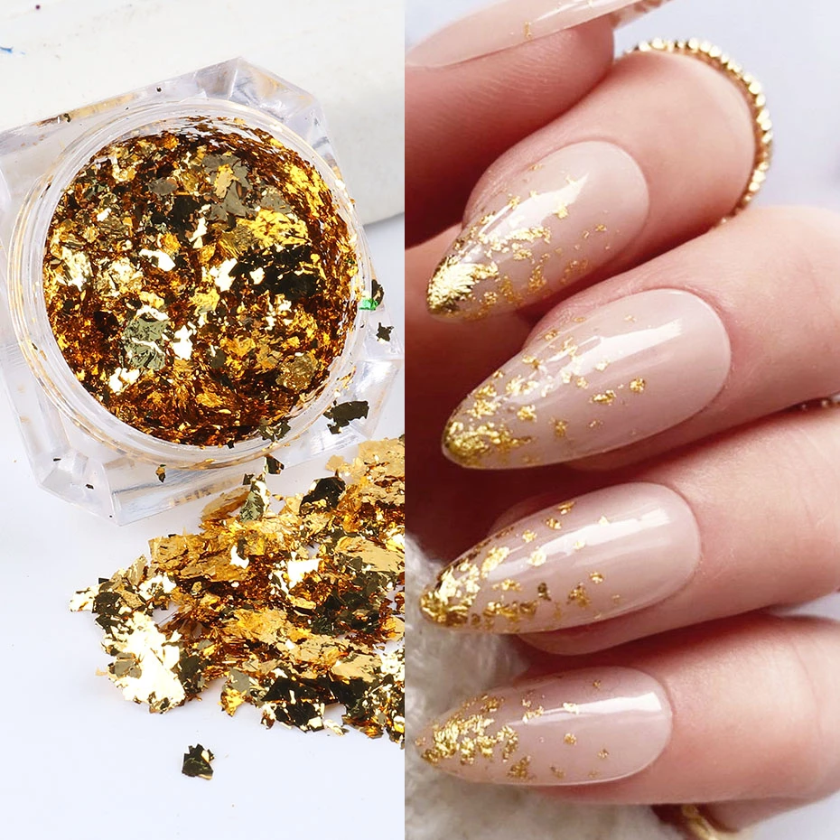 Gold Silver Glitter Flakes Irregular Aluminum Nails Art Foils Paillette ...