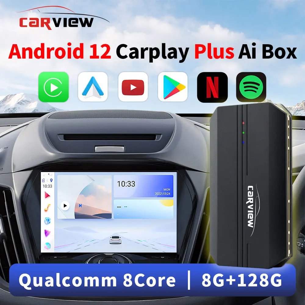 CARVIEW Wireless CarPlay Android Auto CarPlay Ai Box Mini Android 12 8+128GB QCM 8-Core 665 6125 ...