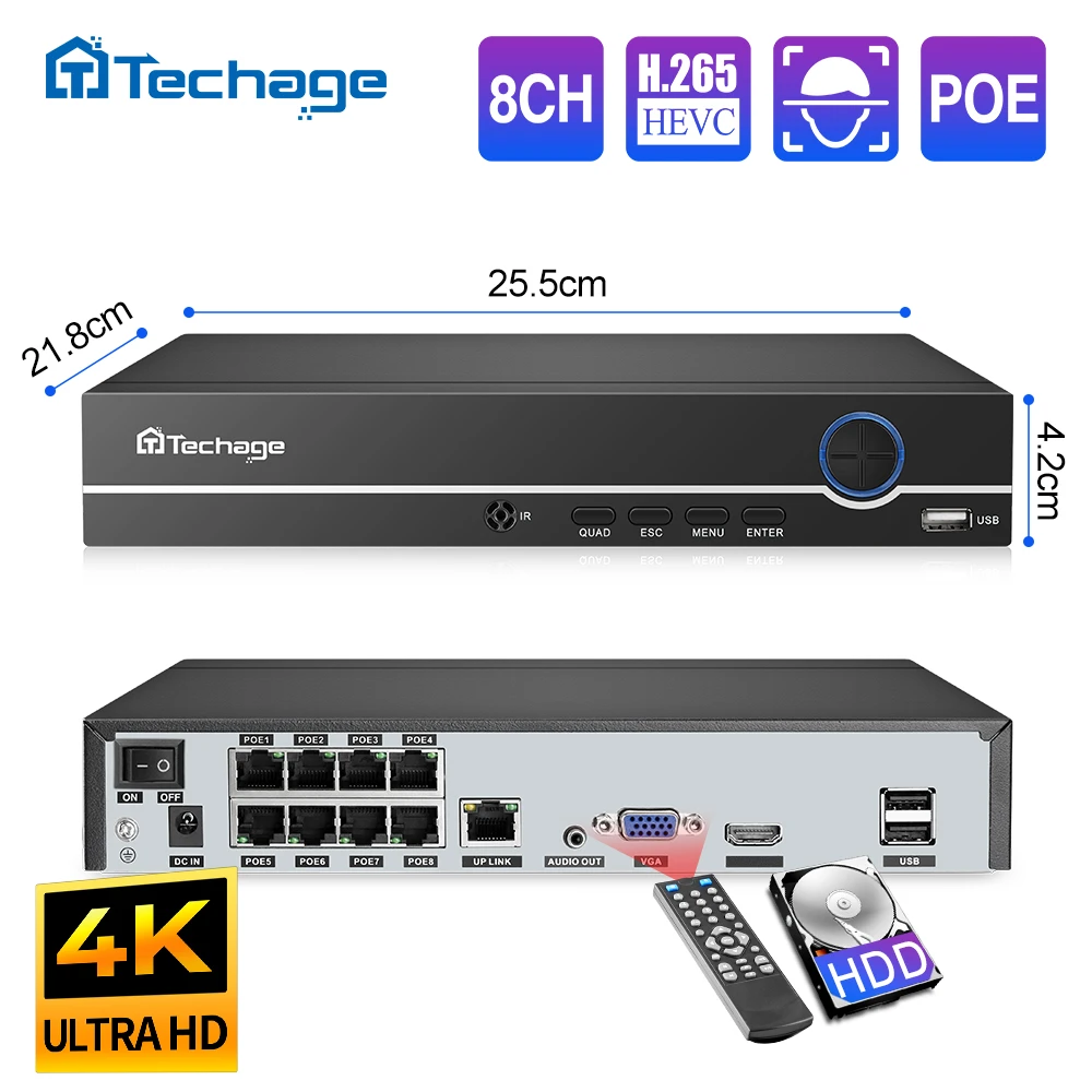H.265 8CH 4K 5MP 4MP 1080P POE NVR Audio Out Security Surveillance ...