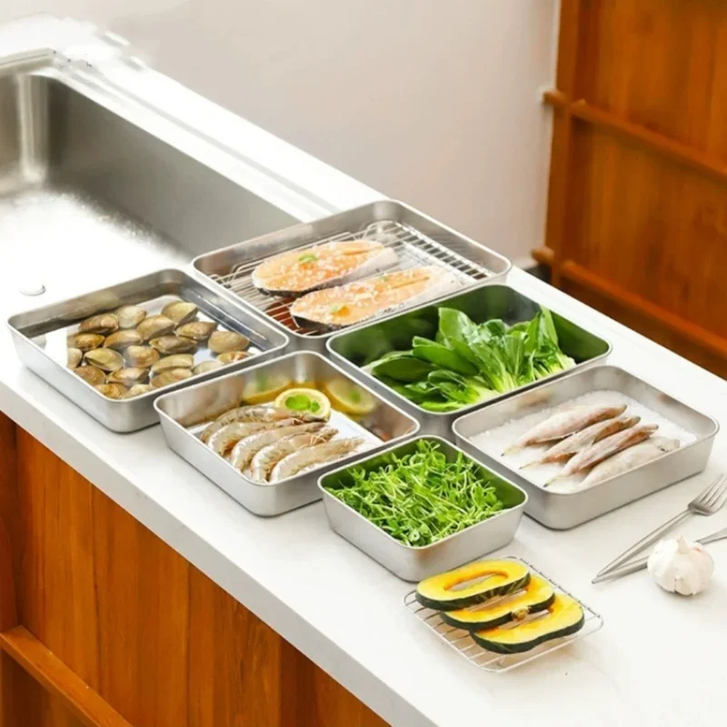 Stainless-Steel-Square-Plate-With-Lid-Rectangular-Food-Storage-Pan ...