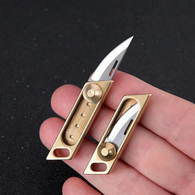 Brass Mini Knife Small Push Angle Knife Outdoor Self Defense Key Chain ...