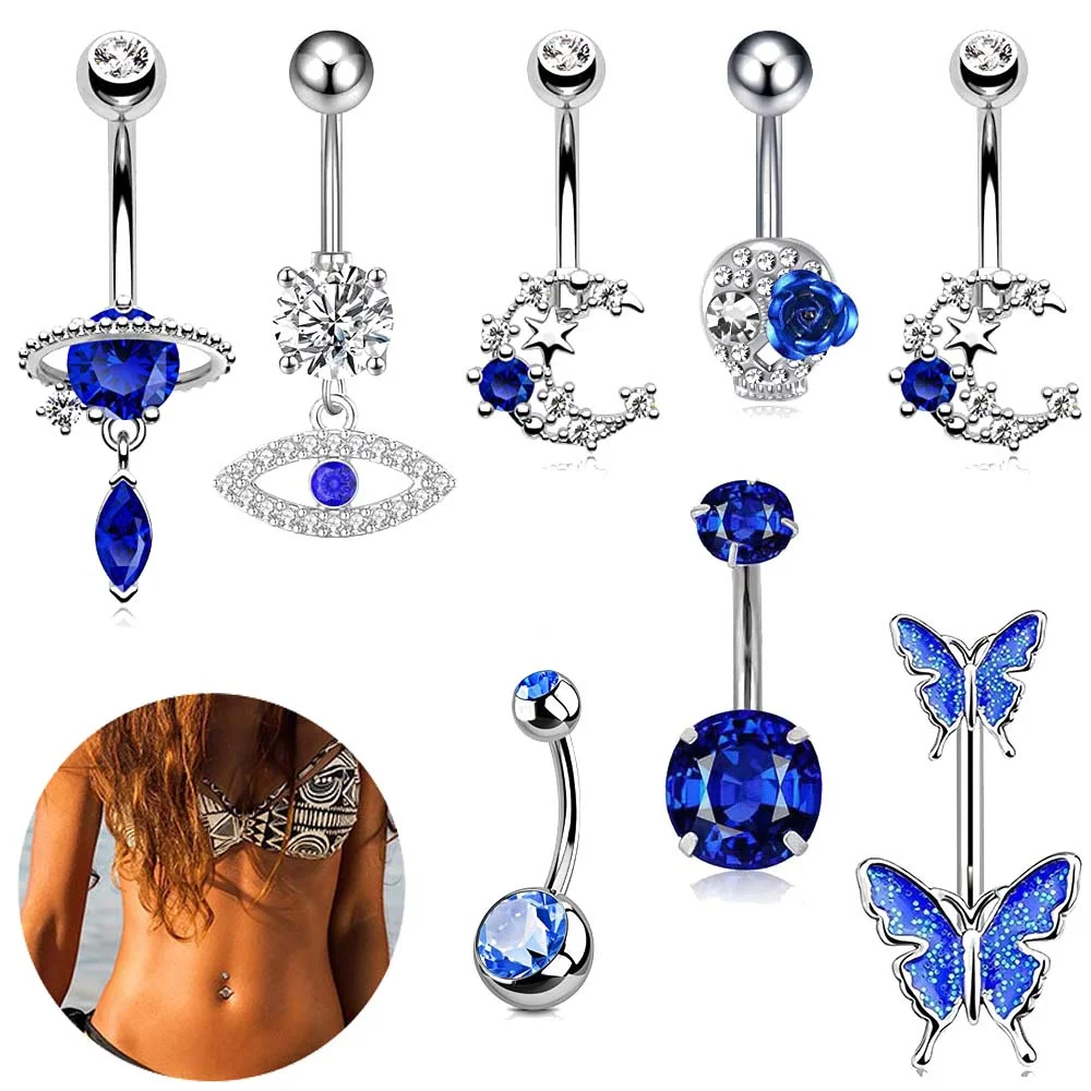 1pc-Stainless-Steel-Blue-Belly-Button-Ring-Navel-Tragu-Piercing-Barbell ...