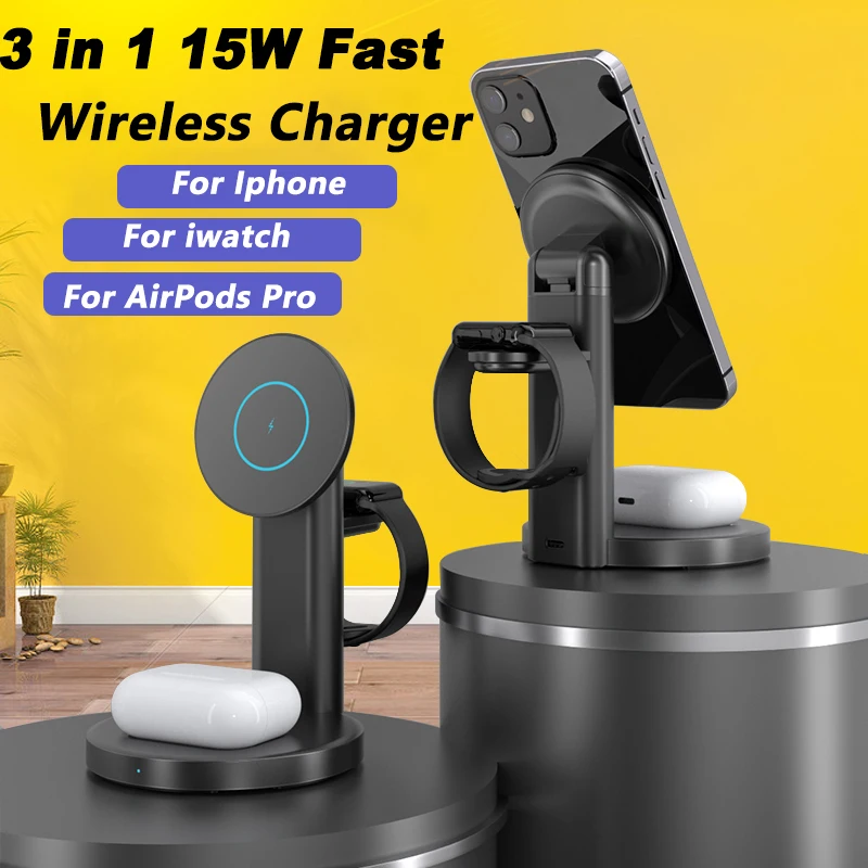 3 in 1 Wireless Charger Stand for iPhone 14 13 12 Pro Max Fast Charging ...