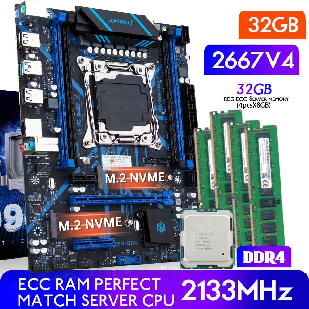 Huananzhi qd4 placa mãe com kit de combinação conjunto xeon e5 2667 v4 ...