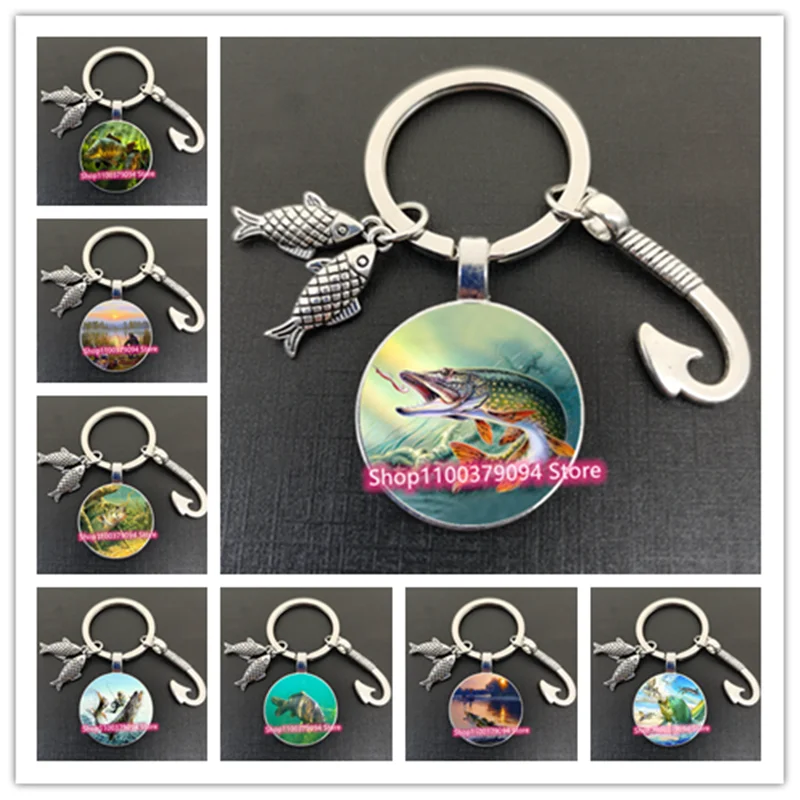 Fashion Fishing Master Keychain Fish Hook Keychain Glass Dome Keychain ...