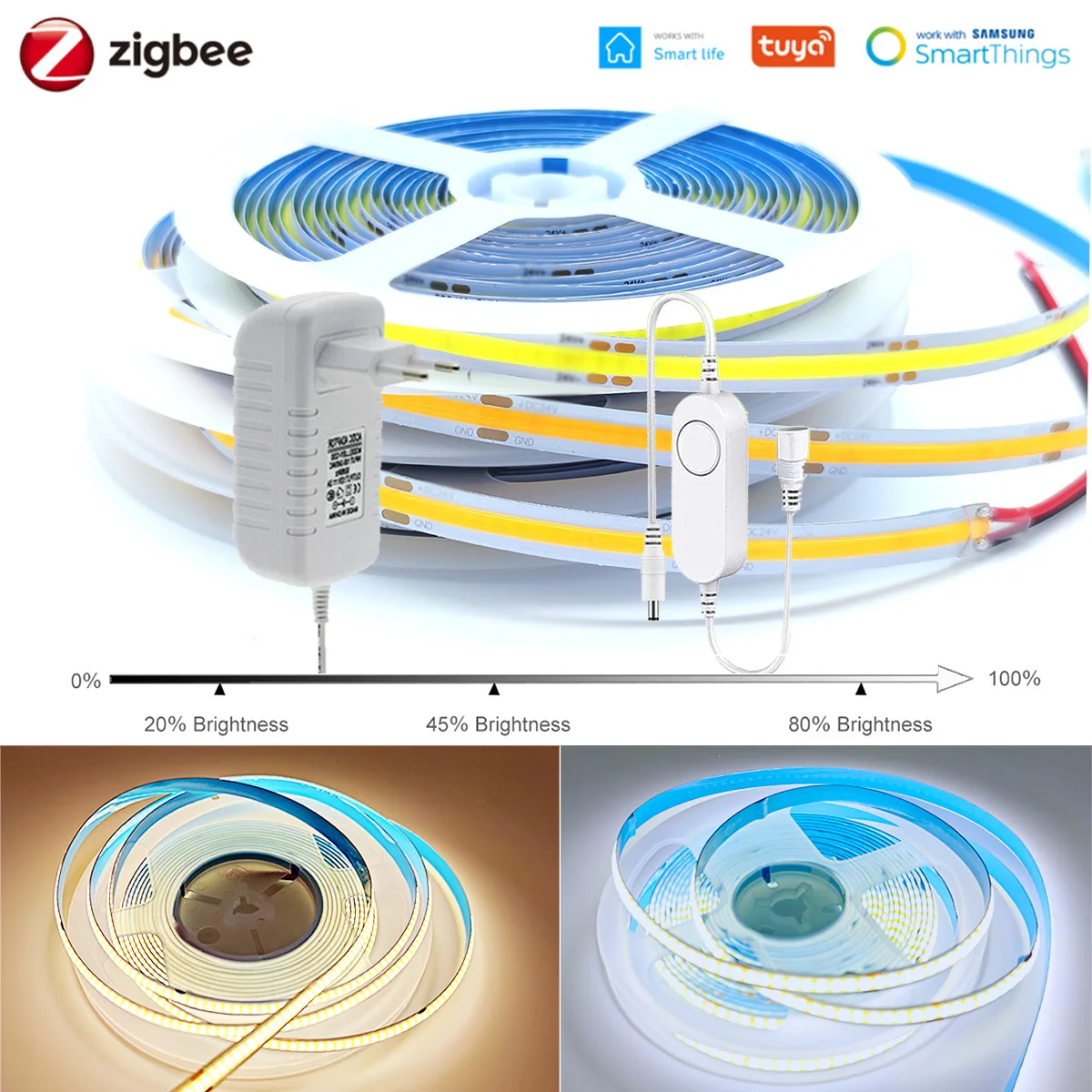 Dc12v Zigbee 3.0 1m-5m Cob Led Strip 320leds High Density Flexible Room ...
